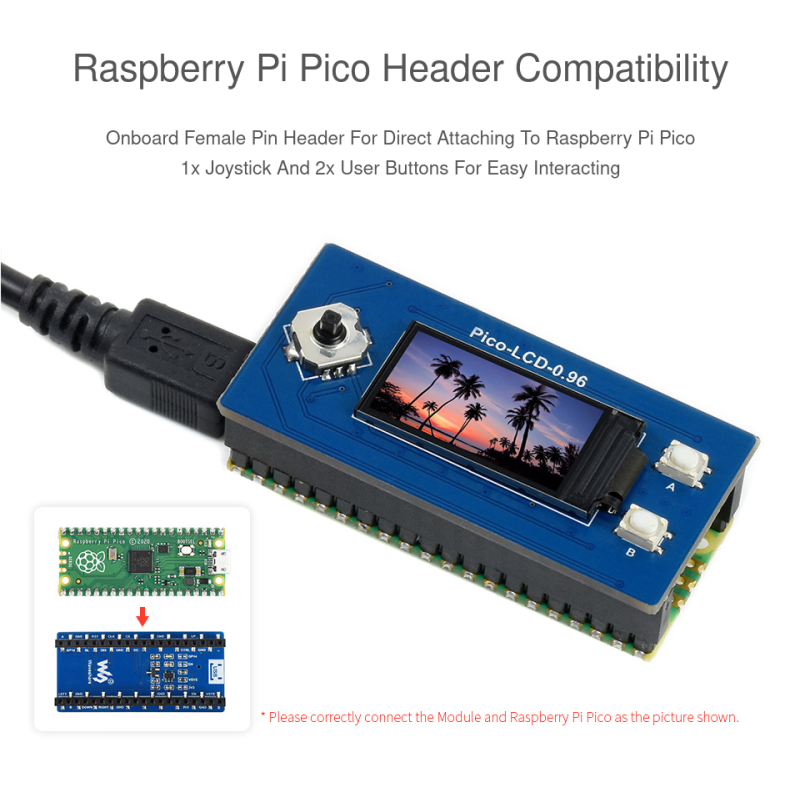 0.96inch LCD Display Module for Raspberry Pi Pico, 65K Colors, 160×80, SPI