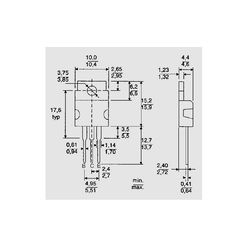 D45H8G Transistor, PNP Simple, -10 A, -60 V, TO-220AB, 3 broches