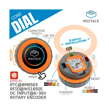 M5Stack Dial - ESP32-S3 Smart Rotary Knob w/ 1.28" Round Touch Screen
