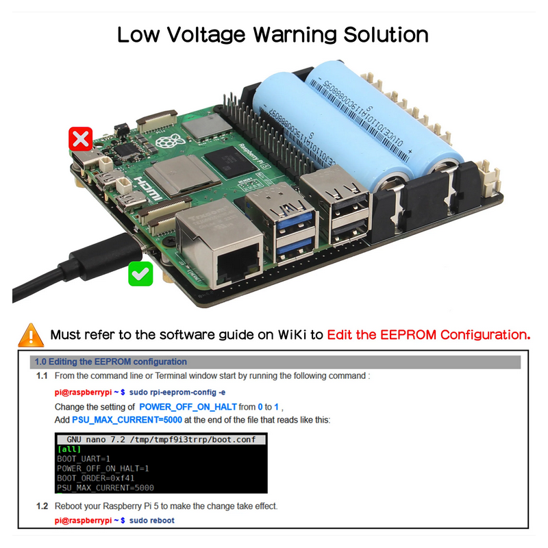 Geekworm X1201 2-Cell 18650 5.1V 5A UPS Shield for Raspberry Pi 5 Series