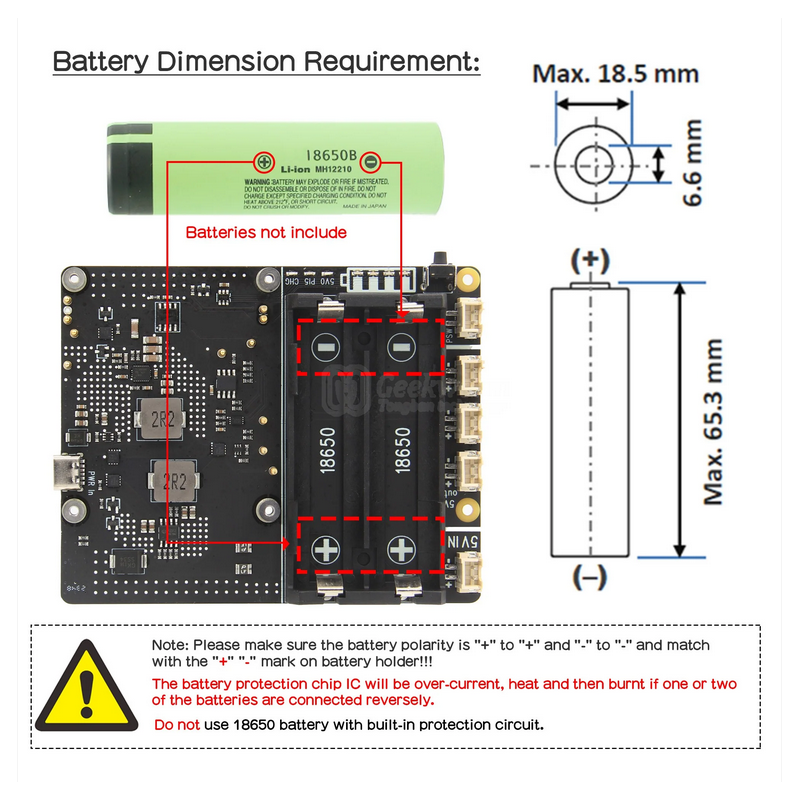 Geekworm X1201 2-Cell 18650 5.1V 5A UPS Shield for Raspberry Pi 5 Series