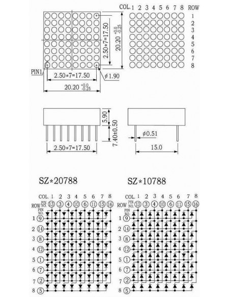 37mm square 8x8 LED Matrix - Red