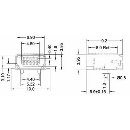 Connecteur Mini USB Type B SMD 5 broches - HackSpark