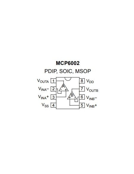 MCP6002 E / P Operational amplifier 1MHz 1.8 ÷ 5.5V Channels: 2 DIP8